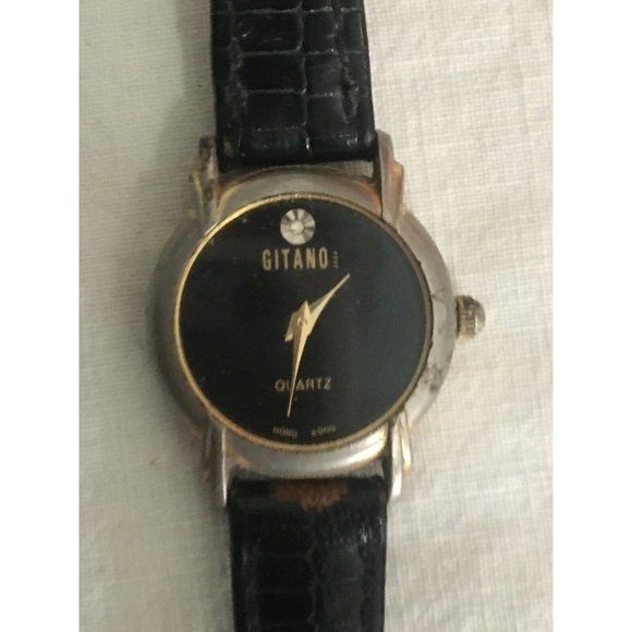 Quartz | Accessories | Vintage Gitano Ladies Quartz Watch Black Gold ...
